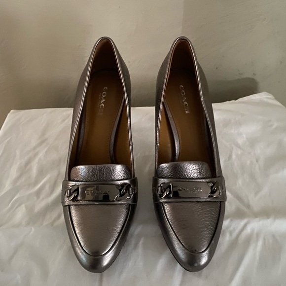 Coach | Shoes | Coach Garden Metallic Stiletto Heels Gray Silversize ...